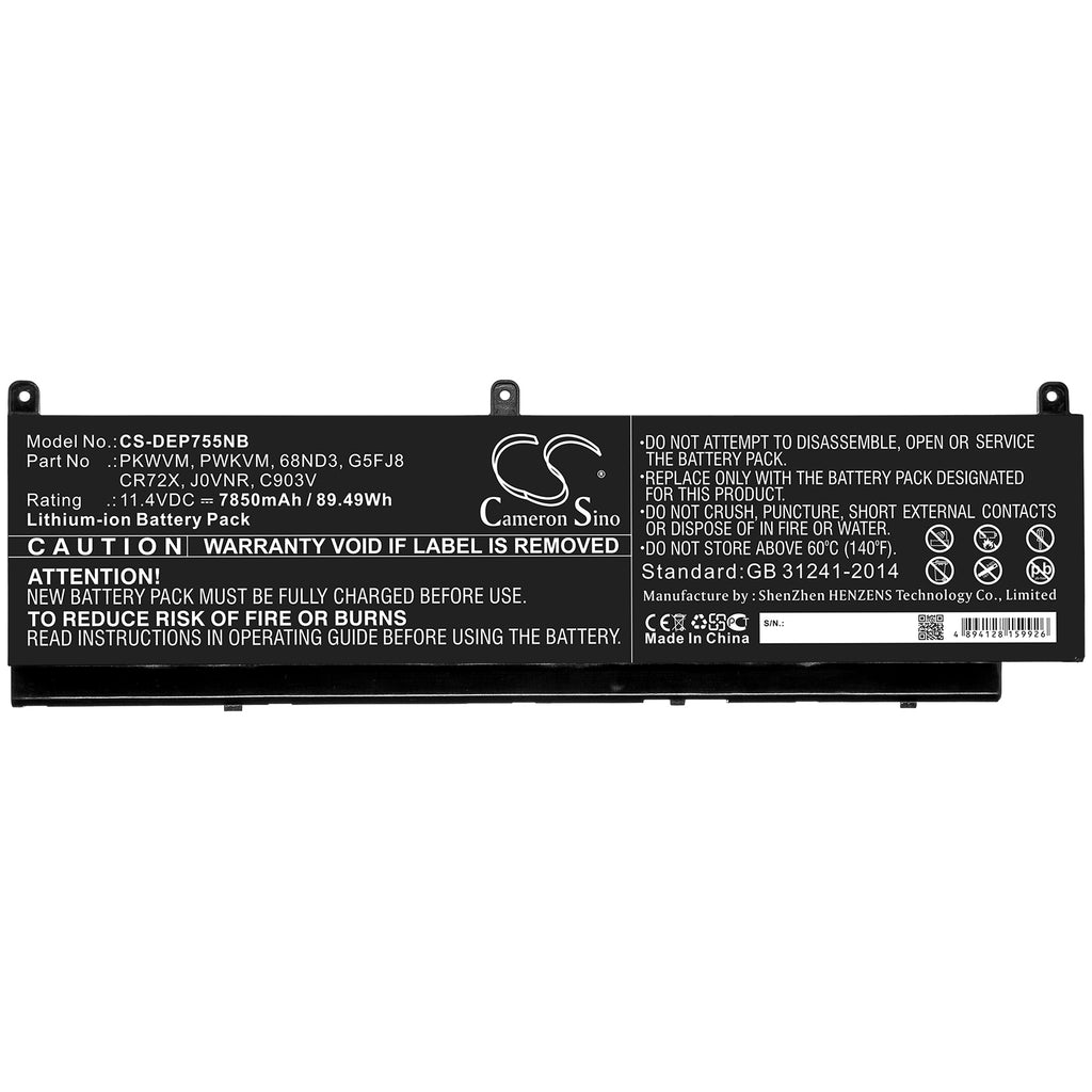 New Replacement 7850mAh Battery for DELL Precision 7550; P/N:68ND3,C90